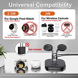 Swanscout Dual Watch Charger for Pixel Watch Only, 2 in 1 Wireless Charger Stand for Google Pixel Watch, Charging Dock Station for Pixel Buds Pro (Not for Pixel Watch 2)