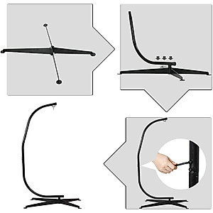 Ezone Heavy Duty Metal Hanging Hammock C-Stand for Chair, Porch Swing W/Weather-Resistant Finish, Offset Base, 360-DEGREE Rotation