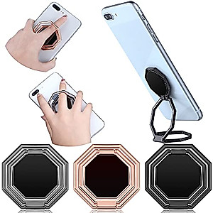 3 Pieces Cellphone Ring Holder Foldable Finger Kickstand 360° Rotation Cell Phone Stand Adjustable Phone Holder for Desk, Magnetic Car Mount, Phone Back Grip, 3 Colors