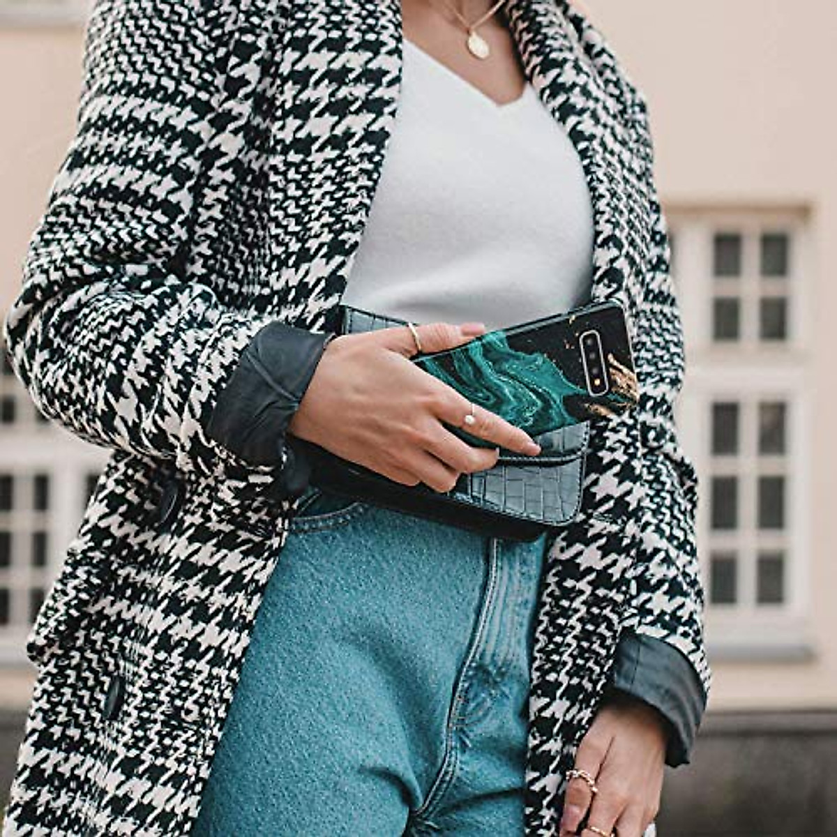 BURGA Phone Case Compatible With Samsung Galaxy Note 10 - Hybrid 2-Layer Hard Shell + Silicone Protective Case -Emerald Green Jade Stone Luxury Gold Glitter Marble - Scratch-Resistant Shockproof Cover