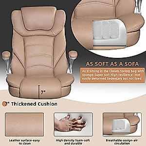 Sucrever Executive Office Chair, Big and Tall Office Chairs for Heavy People 400lbs Wide Seat, High Back Leather Office Chair Lumbar Support with Adjustable Armrests, Office Desk Chair, Brown