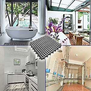 16Pack Drainage Interlocking Floor Tiles, 12”x12” Non-Slip Pool Bathtub Drain Tiles for Flooring, Soft PVC Splicing Modular Cushion Mat, Vented Floor Tiles for Locker Room Basement Stairs