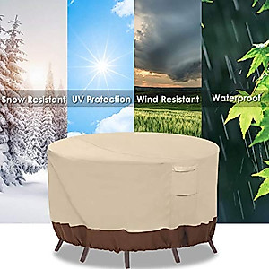 Vailge Round Patio Furniture Covers, 100% Waterproof Outdoor Table Chair Set Covers, Anti-Fading Cover for Outdoor Furniture Set, UV Resistant, 62" DIAx28 H,Beige & Brown