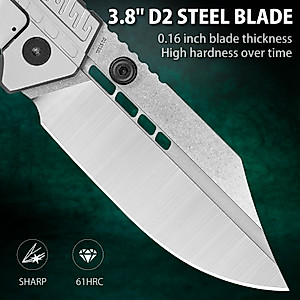 VALHALLA LORD Pocket Knife for Men, 3.6'' D2 Steel Large Folding Knife with Clip, 420 Steel Handle Cool Knives, Pocket Knives & Folding Knives, Gift for men women Collection