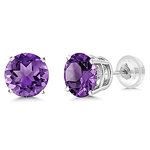 Gem Stone King 14K White Gold Round 5MM Gemstone Birthstone Stud Earrings | White Gold Earrings for Women