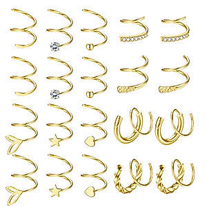 Drperfect 10Pairs Twisted Hoop Earrings for Women 316L Stainless Steel Spiral Earrings Cuff Wrap Earrings Double Hoop Earrings Twist Earrings