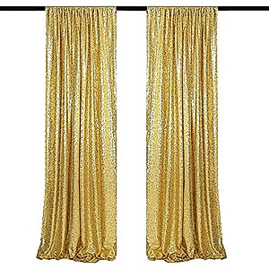 WISPET Gold Sequin Backdrop Curtains 2 Panels 2FTx8FT Glitter Gold Drapes Photo Backdrop Party Wedding Baby Shower Curtain Sparkle Photography Background