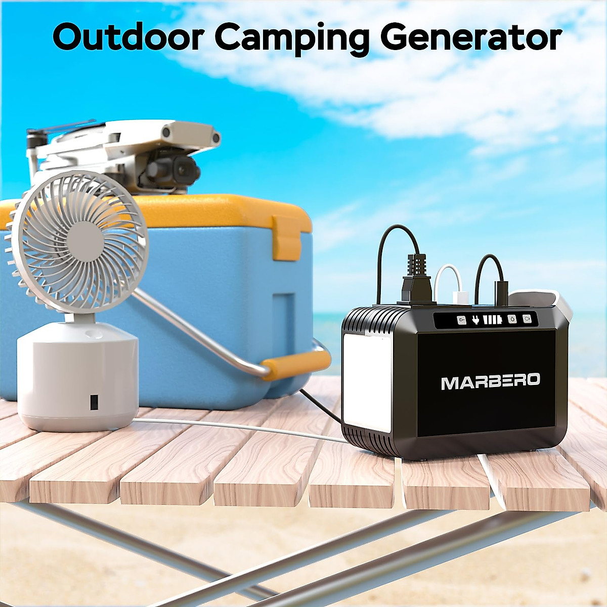 MARBERO Portable Power Station 120W Peak Camping 30000mAh Portable Power Bank with AC Outlet, USB QC3.0, LED Flashlights for CPAP Home Office Camping Emergency Backup