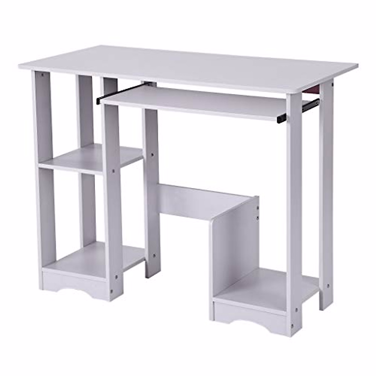 OKBOP Desktop Home Computer Desk with Storage Shelves Keyboard Tray, Modern Writing Desk Wood Student Study Table Notebook Workstation, White Small Office Desk (White)