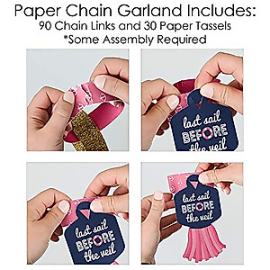 Big Dot of Happiness Last Sail Before the Veil - 90 Chain Links and 30 Paper Tassels Decoration Kit - Nautical Bachelorette and Bridal Shower Paper Chains Garland - 21 feet