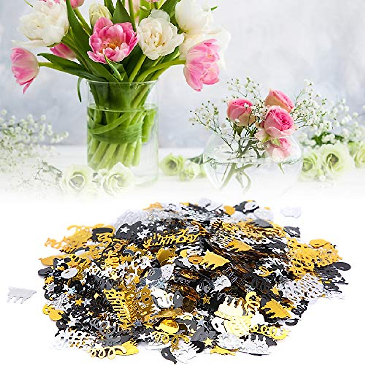 Sempoda 1 Bag Confetti,Acrylic Balloons Stars Ribbons Shape Birthday Wedding Decoration,Table Scatter Confetti Decorations for Birthday Party, Baby Shower,DIY Arts and Crafting