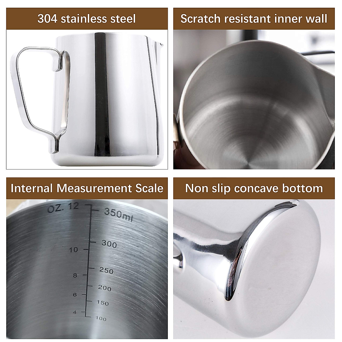 Seninhi Milk Frothing Pitcher Jug Coffee Spoons Frother Steamer Cup Foam Making - Suitable for Espresso - Latte Art Chai Cappuccino Hot Chocolate - Stainless Stee