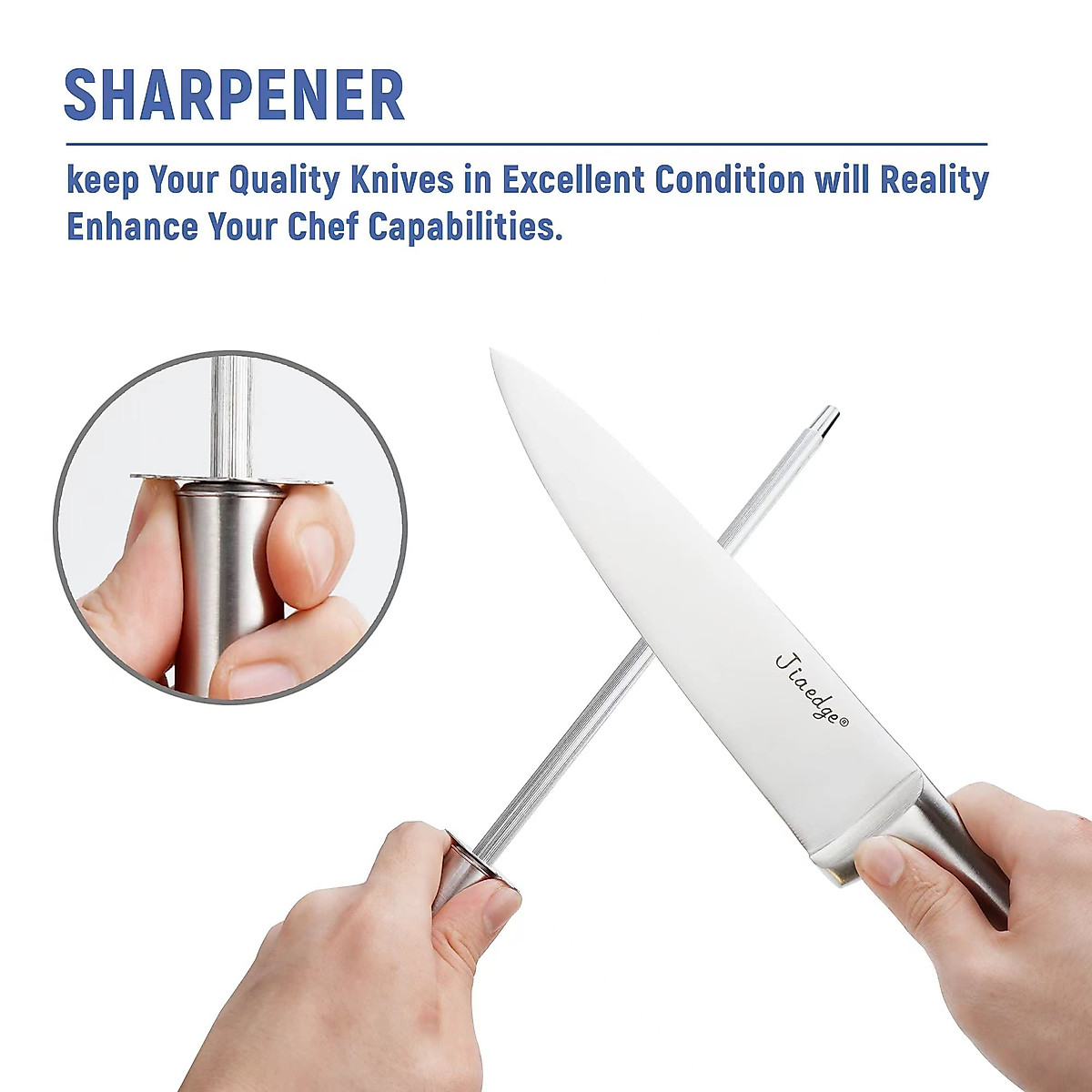 Kinfe set, Jiaedge Kitchen Knife Set with Block, 15-PC German High Carbon Stainless Steel Chef Knives Set for Kitchen with Block, Dishwasher Safe Steak Knives, Acrylic Stand, Knife Sharpener, Silver