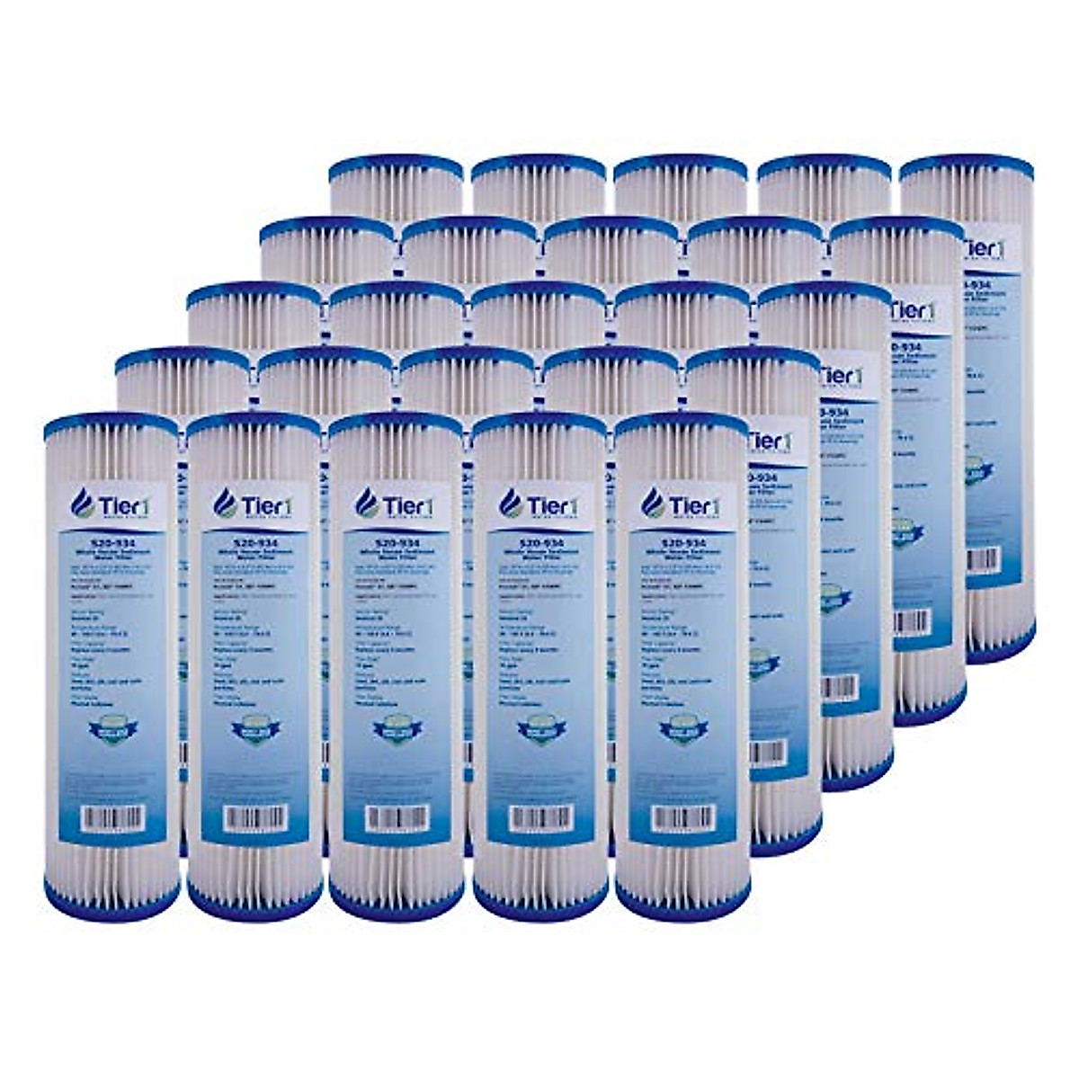 Tier1 20 Micron 10 Inch x 2.5 Inch | 25-Pack Pleated Cellulose Whole House Sediment Water Filter Replacement Cartridge | Compatible with Pentek S1, GE FXWPC, 155001-43, Home Water Filter
