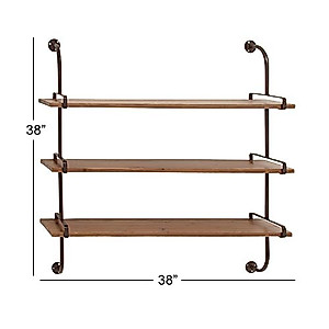 Deco 79 Wood Wall Shelf with Metal Brackets, 38" x 9" x 38", Brown