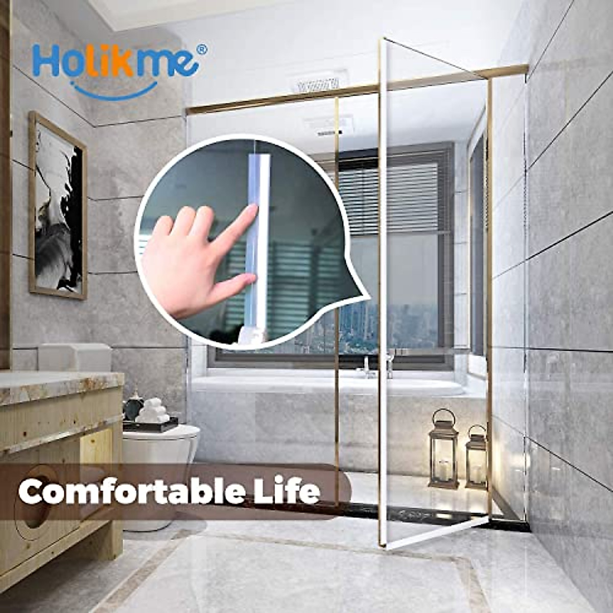 Holikme 1.8"W-33Feet Weather Stripping Silicone Door Seal Strip Door, Silicone Sealing Sticker Adhesive for Doors, Suitable for Windows, Doors