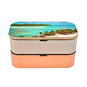 Caribbean Scenery Adult Lunch Box, Bento Box, With Cutlery Set Of 3, 2 Compartments, Rectangular, Lunch Box For Adults