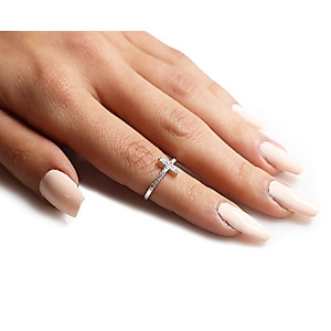 CloseoutWarehouse Cubic Zirconia Saint John Sideway Cross Ring Sterling Silver Size 14