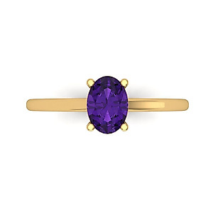 Clara Pucci 1.0 ct Oval Cut Solitaire Natural Amethyst gemstone Wedding Bridal Designer Anniversary Engagement Ring Real 14k Yellow Gold