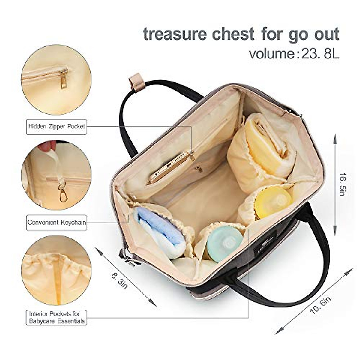 Hafmall Diaper Bag Backpack, Multifunctional Baby Diaper Bag with Stroller Hooks, Stylish Baby Bag for Mom Dad, Gray Black