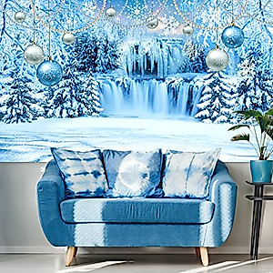 DUAIAI Winter Christmas Backdrop, Birthday Party Decorations Frozen Crystal Pendant Ice and Snow White World Wonderland Background Banner for Children Photography Backdrops