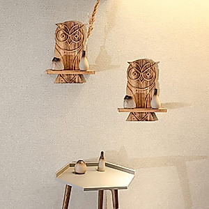 ALONLIENGU Floating Shelves Wall Mounted, Wood Hanging Shelf for Bedroom Living Room Bathroom Kitchen, Owl Animal Shape (Torched Wood)