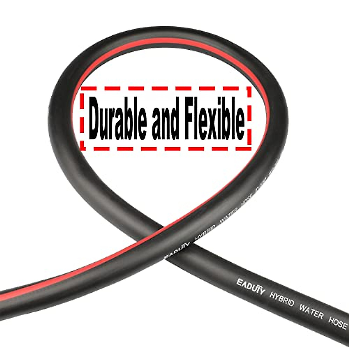 EADUTY Hybrid Garden Hose 5/8 IN. x 50 FT, Heavy Duty, Lightweight, Flexible with Swivel Grip Handle and Solid Brass Fittings, Gray+Red