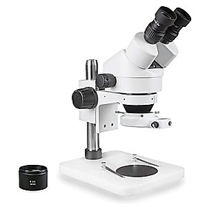 Parco Scientific PA-1EX-IFR09W Binocular Zoom Stereo Microscope | 10x Widefield Eyepiece | 0.7X—4.5X Zoom Range, 7X—45x Magnification Range, 0.5X Aux Lens | Pillar Stand | 144-LED Ring Light