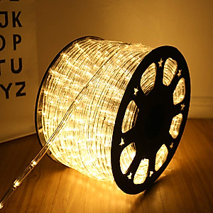 DINGFU Upgraded 100ft 720 LED Rope Lights, Indoor Outdoor Waterproof Rope Lights, Warm White Rope Light for Background,Yard,Garden,Bridges Decoration