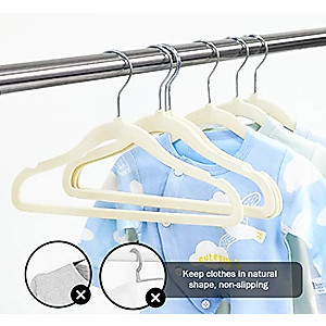 Lemonfilter 20 Pack Kids Velvet Hangers, Non-Slip Baby Clothes Hangers Space Saving Ultra Thin Toddler Children Hangers with 8 Pcs Baby Wardrobe Dividers(Beige)