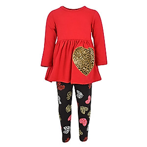 Unique Baby Girls Valentines Day Toddler Animal Print Hearts Legging Set Outfit (7 Years, Red)