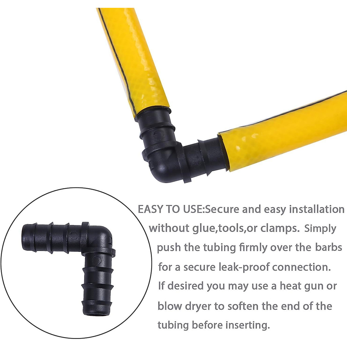 URATOT 40 Pieces Drip Irrigation Fittings Kit 1/2" Tubing Set, 10 Tees, 10 Couplings, 10 Elbows and 10 End Cap Plugs Drip Irrigation Barbed Connectors for Drip Sprinkler Systems