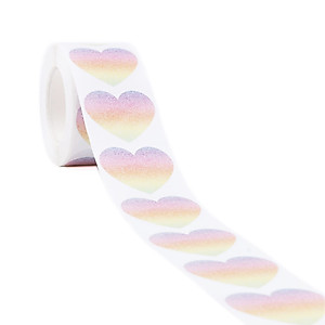 Mercei 1.5" Rainbow Heart Stickers, Heart Shaped Adhesive Sticker Labels, 500 Pcs Love Stickers for Personal and Business Uses