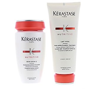 Kerastase Nutritive Bain Satin 2 Shampoo 8.5 Ounce and Lait Vital Conditioner 6.8 Ounce Set