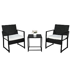 OBIOZZ Patio Furniture Set 3Pcs Patio Furniture Set Outdoor Wicker Sofas Rattan Chair Table Flat Chair Set, Ideal for Your Backyard, Balcony, Garden for Backyard Porch