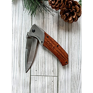 Personalized POCKET KNIFE Engraved Wood Folding Knive Stainless Steel l Standard Edge 5" Blade Wood Handle With Ultra-Secure & Comfortable Belt Clip Custom Gifts for Him Men Dad Boyfriend Father Husband Anniversary Groomsmen (Knife NOT Engraved)