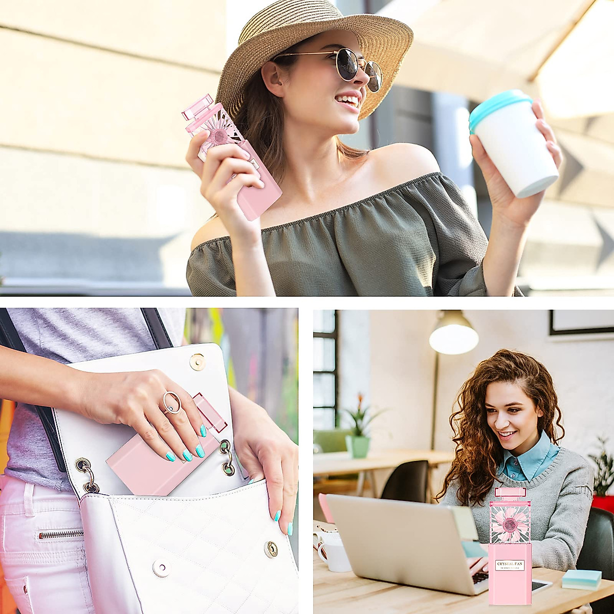 seOSTO Mini Portable Fan Rechargeable,Battery Powered Fan,Handheld Fan With 3 Speeds Electric Fan For Girls Woman Office School Working Home