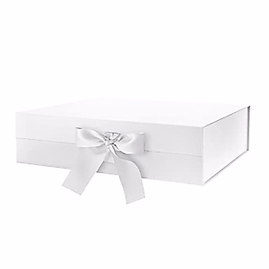 BLK&WH Large Gift Box with Ribbon 13.5x9x4.1 Inches, White Gift Box with Lid Large, Bridesmaid Proposal Box, Luxury Magnetic Box for Presents (Glossy White)