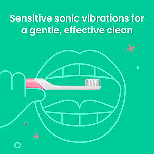 Quip Sonic Toothbrush for Kids - Timed Electric Toothbrush with Small Replaceable Brush Head - Soft Bristles, Rubber Handle, 3 Month Battery Life - Travel Toothbrush - Pink