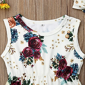 Merqwadd Infant Baby Girls Floral Romper Bodysuit Sleeveless Jumpsuit Outfit Summer Clothes (Floral-white, 12-18 Months)