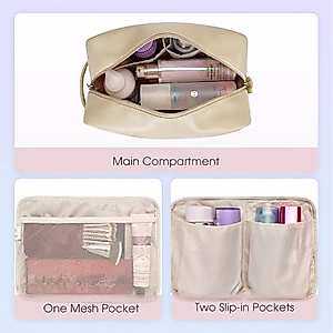 Wandering Nature Large Makeup Bag Travel Cosmetic Organizer Toiletry Bags for Women with Handle and Slip-in Pockets Vegan Leather