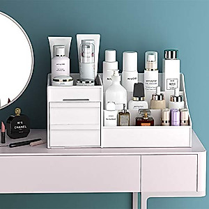 HASPINH Large Makeup Capacity Cosmetic Storage Box Skin Care Organizer Jewelry,Makeup, Brushes, Lipsticks, Nail Polish Container,Desktop Dresser Sundries Storage Box (White)