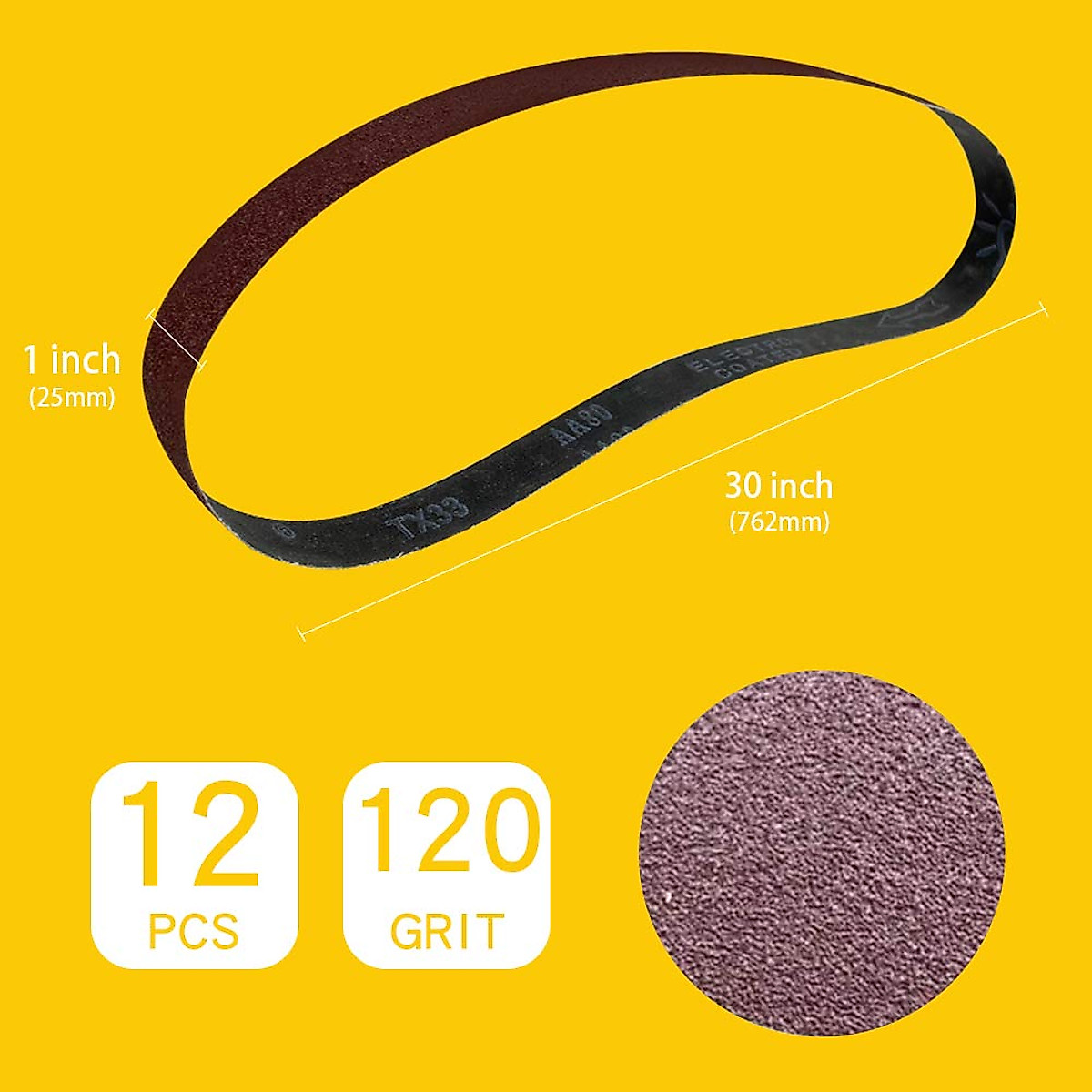 1 x 30 Inch 120 Grit Sanding Belt | Premium Aluminum Oxide Sanding Belt | Premium Sander Sandpaper – 12 Pack