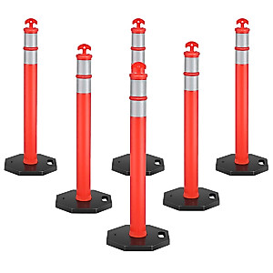 Goplus 45" Delineator Post Cone, 6 Pack Traffic Cone Safety Barrier with 4" Reflective Collars, 10lbs Octagonal Rubber Base, Perfect as Parking Posts, Construction Cones, Street Stanchions