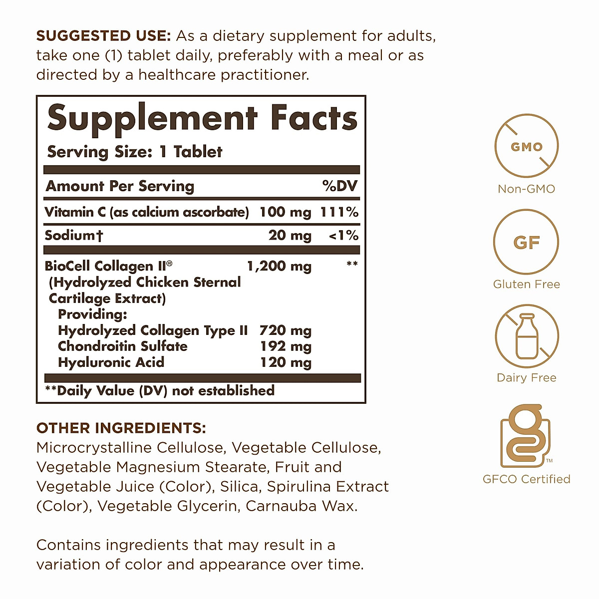 SOLGAR Collagen Hyaluronic Acid Complex - 30 Tablets, Pack of 2 - Non-GMO, Gluten Free, Dairy Free - 60 Total Servings