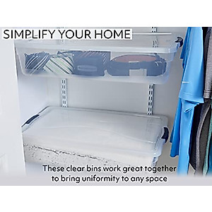 Rubbermaid Cleverstore Clear 41 Qt/10.25 Gal, Pack of 4 Stackable Plastic Containers with Durable Latching Clear Lids, Visible Storage, Great for Craft, Tool, and Toy Storage