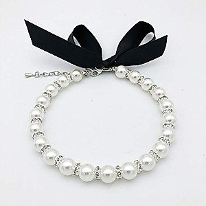 PETFAVORITES Diamond Dog Pearls Necklace Jewelry for Small Dogs Puppy - Bling Rhinestones Cat Wedding Collar - Chihuahua Yorkie Girl Clothes Costume Outfits Accessories (Snow White, Size S)