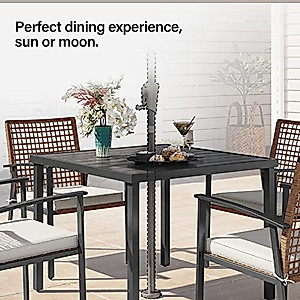 LAUSAINT HOME 5 Pieces Outdoor Patio Dining Set, Wicker Patio Furniture Set of 4 Chairs with Soft Cushion and Square Table with Umbrella Hole, Conversation Set for Backyard, Garden and Poolside