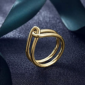 Jinbaoying Gold Rings for Women Girl Statement Fashion Rings Gold Plated Stainless Steel Engagement Promise Knot Love Rings (Gold, 8)