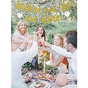 Before We Do We Dine Gold Glitter Banner Sign Garland Pre-strung for Wedding Rehearsal Dinner Decorations